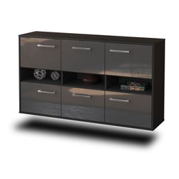 Stil.Zeit Sideboard Rockford | Korpus Anthrazit | Grau hängend mit Griffen (136x79x35cm)