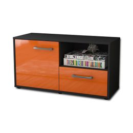 Stil.Zeit Lowboard Adriana | Korpus Anthrazit | Orange mit Griffen (92x49x35cm)