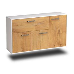 Stil.Zeit Sideboard Naperville | Korpus Weiß | Eiche hängend mit Griffen (136x79x35cm)