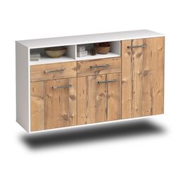 Stil.Zeit Sideboard Hollywood | Korpus Weiß | Pinie hängend mit Griffen (136x79x35cm)