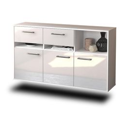 Stil.Zeit Sideboard Enterprise | Korpus Weiß | Weiß hängend mit Griffen (136x79x35cm)