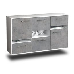 Stil.Zeit Sideboard Hayward | Korpus Weiß | Beton hängend mit Griffen (136x79x35cm)