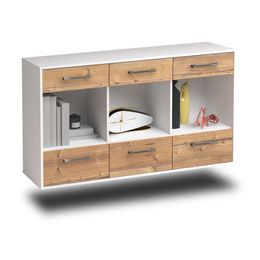 Stil.Zeit Sideboard Torrance | Korpus Weiß | Pinie hängend mit Griffen (136x79x35cm)