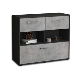 Stil.Zeit Sideboard Cosima | Korpus Anthrazit | Beton mit Griffen (92x79x35cm)