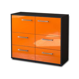 Stil.Zeit Sideboard Dana | Korpus Anthrazit | Orange mit Griffen (92x79x35cm)