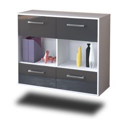 Stil.Zeit Sideboard Providence | Korpus Weiß | Grau hängend mit Griffen (92x79x35cm)