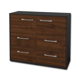 Stil.Zeit Sideboard Dana | Korpus Anthrazit | Walnuss mit Griffen (92x79x35cm)