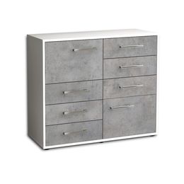 Stil.Zeit Sideboard Clarissa | Korpus Weiß | Beton mit Griffen (92x79x35cm)