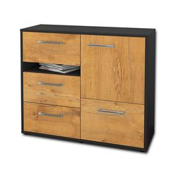 Stil.Zeit Sideboard Davina | Korpus Anthrazit | Eiche mit Griffen (92x79x35cm)