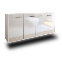 Stil.Zeit Sideboard Lakewood | Korpus Weiß | Weiß hängend mit Griffen (180x79x35cm)