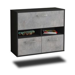 Stil.Zeit Sideboard San Bernardino | Korpus Anthrazit | Beton hängend mit Griffen (92x79x35cm)