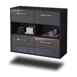 Stil.Zeit Sideboard Richmond | Korpus Anthrazit | Grau hängend mit Griffen (92x79x35cm)