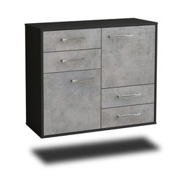 Stil.Zeit Sideboard Little Rock | Korpus Anthrazit | Beton hängend mit Griffen (92x79x35cm)