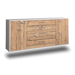 Stil.Zeit Sideboard Bridgeport | Korpus Weiß | Pinie hängend mit Griffen (180x79x35cm)