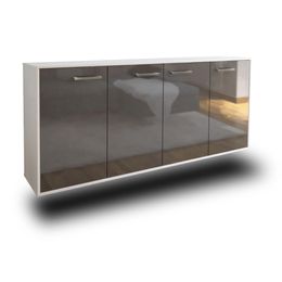 Stil.Zeit Sideboard Lakewood | Korpus Weiß | Grau hängend mit Griffen (180x79x35cm)