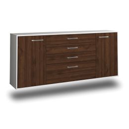 Stil.Zeit Sideboard Alexandria | Korpus Weiß | Walnuss hängend mit Griffen (180x79x35cm)