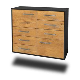 Stil.Zeit Sideboard Paradise | Korpus Anthrazit | Eiche hängend mit Griffen (92x79x35cm)