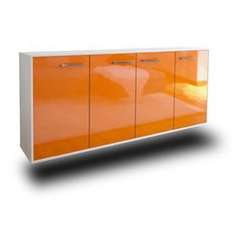 Stil.Zeit Sideboard Lakewood | Korpus Weiß | Orange hängend mit Griffen (180x79x35cm)