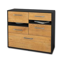 Stil.Zeit Sideboard Daria | Korpus Anthrazit | Eiche mit Griffen (92x79x35cm)