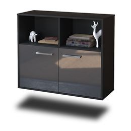 Stil.Zeit Sideboard Rochester | Korpus Anthrazit | Grau hängend mit Griffen (92x79x35cm)