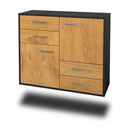 Stil.Zeit Sideboard Little Rock | Korpus Anthrazit | Eiche hängend mit Griffen (92x79x35cm)