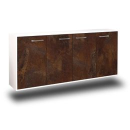 Stil.Zeit Sideboard Lakewood | Korpus Weiß | Rost hängend mit Griffen (180x79x35cm)