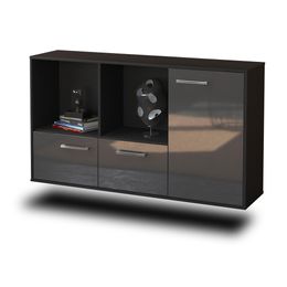 Stil.Zeit Sideboard Springfield | Korpus Anthrazit | Grau hängend mit Griffen (136x79x35cm)