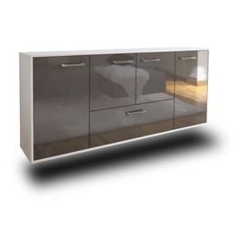 Stil.Zeit Sideboard Escondido | Korpus Weiß | Grau hängend mit Griffen (180x79x35cm)