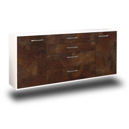 Stil.Zeit Sideboard Bridgeport | Korpus Weiß | Rost hängend mit Griffen (180x79x35cm)