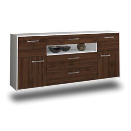 Stil.Zeit Sideboard Elizabeth | Korpus Weiß | Walnuss hängend mit Griffen (180x79x35cm)