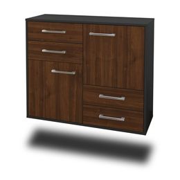 Stil.Zeit Sideboard Little Rock | Korpus Anthrazit | Walnuss hängend mit Griffen (92x79x35cm)