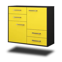 Stil.Zeit Sideboard Little Rock | Korpus Anthrazit | Gelb hängend mit Griffen (92x79x35cm)