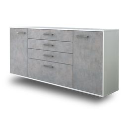 Stil.Zeit Sideboard Alexandria | Korpus Weiß | Beton hängend mit Griffen (180x79x35cm)