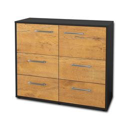 Stil.Zeit Sideboard Dana | Korpus Anthrazit | Eiche mit Griffen (92x79x35cm)