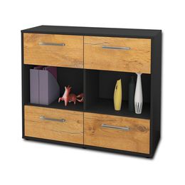 Stil.Zeit Sideboard Daniela | Korpus Anthrazit | Eiche mit Griffen (92x79x35cm)