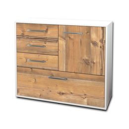 Stil.Zeit Sideboard Corina | Korpus Weiß | Pinie mit Griffen (92x79x35cm)