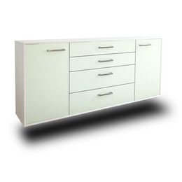 Stil.Zeit Sideboard Bridgeport | Korpus Weiß | Mint hängend mit Griffen (180x79x35cm)