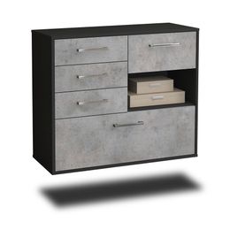 Stil.Zeit Sideboard Knoxville | Korpus Anthrazit | Beton hängend mit Griffen (92x79x35cm)