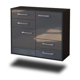 Stil.Zeit Sideboard Little Rock | Korpus Anthrazit | Grau hängend mit Griffen (92x79x35cm)