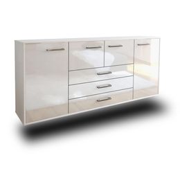 Stil.Zeit Sideboard Metairie | Korpus Weiß | Weiß hängend mit Griffen (180x79x35cm)