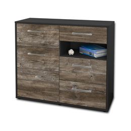 Stil.Zeit Sideboard Dariella | Korpus Anthrazit | Treibholz mit Griffen (92x79x35cm)