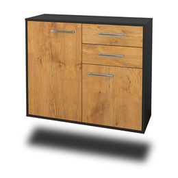 Stil.Zeit Sideboard Huntington Beach | Korpus Anthrazit | Eiche hängend mit Griffen (92x79x35cm)