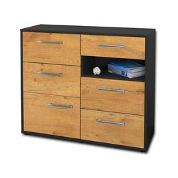 Stil.Zeit Sideboard Dariella | Korpus Anthrazit | Eiche mit Griffen (92x79x35cm)