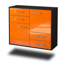 Stil.Zeit Sideboard Little Rock | Korpus Anthrazit | Orange hängend mit Griffen (92x79x35cm)