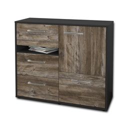 Stil.Zeit Sideboard Davina | Korpus Anthrazit | Treibholz mit Griffen (92x79x35cm)