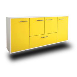 Stil.Zeit Sideboard Escondido | Korpus Weiß | Gelb hängend mit Griffen (180x79x35cm)