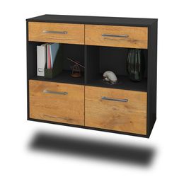 Stil.Zeit Sideboard Mobile | Korpus Anthrazit | Eiche hängend mit Griffen (92x79x35cm)