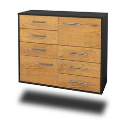 Stil.Zeit Sideboard Amarillo | Korpus Anthrazit | Eiche hängend mit Griffen (92x79x35cm)