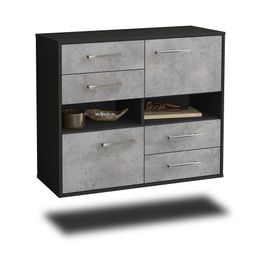 Stil.Zeit Sideboard Oxnard | Korpus Anthrazit | Beton hängend mit Griffen (92x79x35cm)