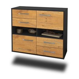 Stil.Zeit Sideboard Oxnard | Korpus Anthrazit | Eiche hängend mit Griffen (92x79x35cm)